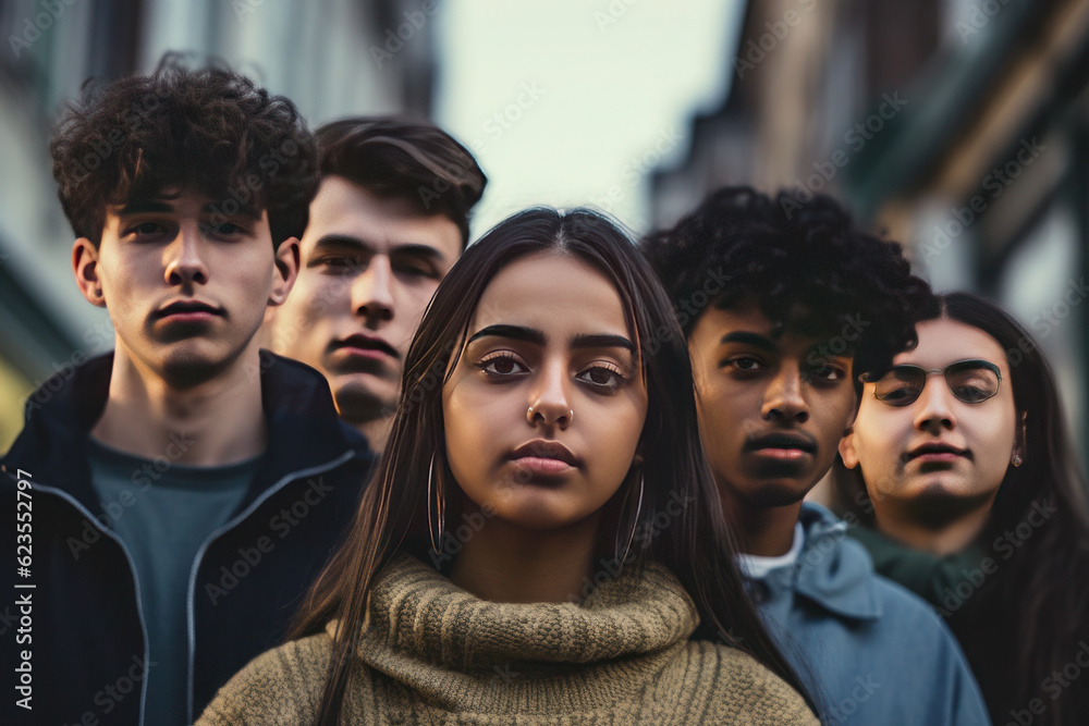 Happy group of young student of different nationality. multiracial ...