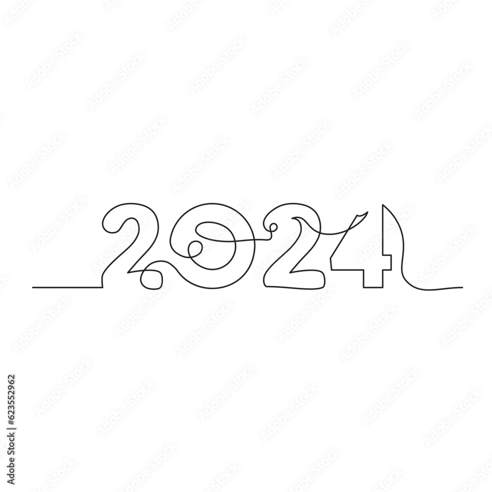 Continuous one line drawing of a 2024 new year text. Chinese New year ...