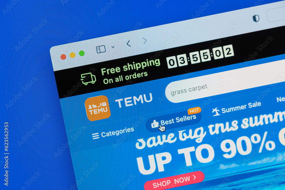 Ostersund, Sweden - July 14, 2023: Temu website on a computer screen ...