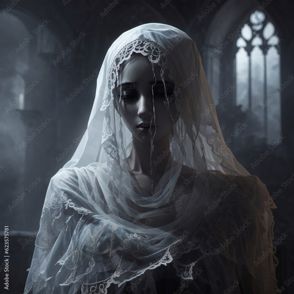 generative ai, ghost, crying, veil, dark fantasy, Stock Illustration ...