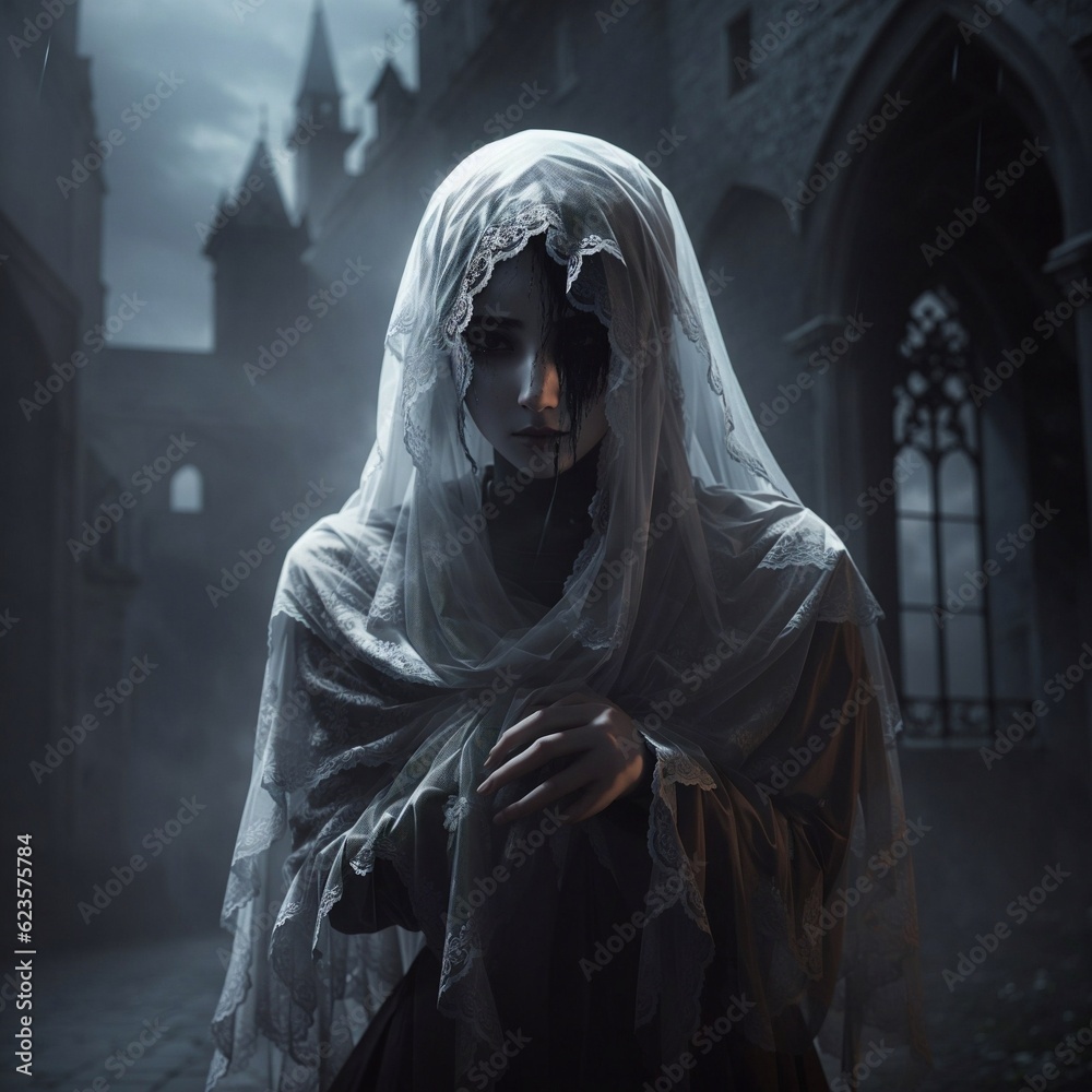 generative ai, ghost, crying, veil, dark fantasy, Stock Illustration ...