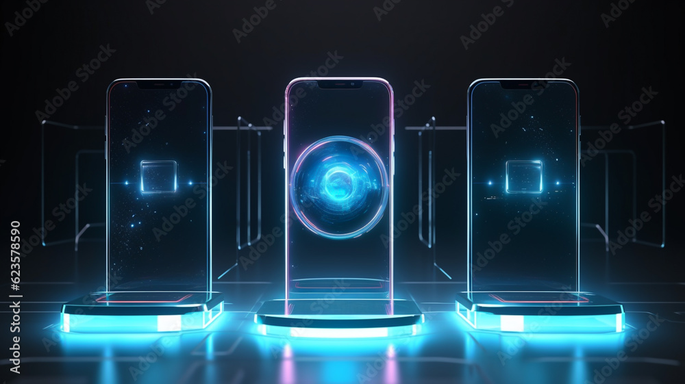 Hologram 3D futuristic mobile phone. Abstract digital user interface ...