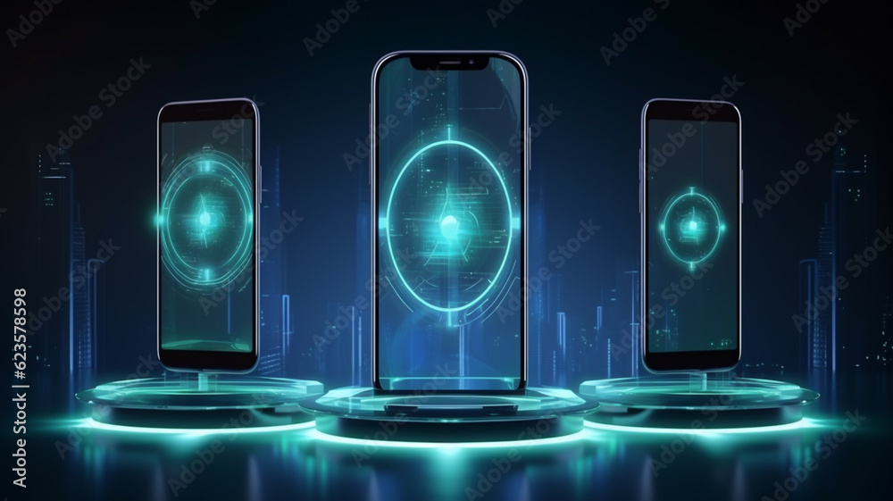 Hologram 3D futuristic mobile phone. Abstract digital user interface ...