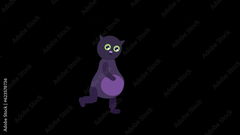 Cute funny violet cat with fat belly walking. Clumsy walk of purple ...