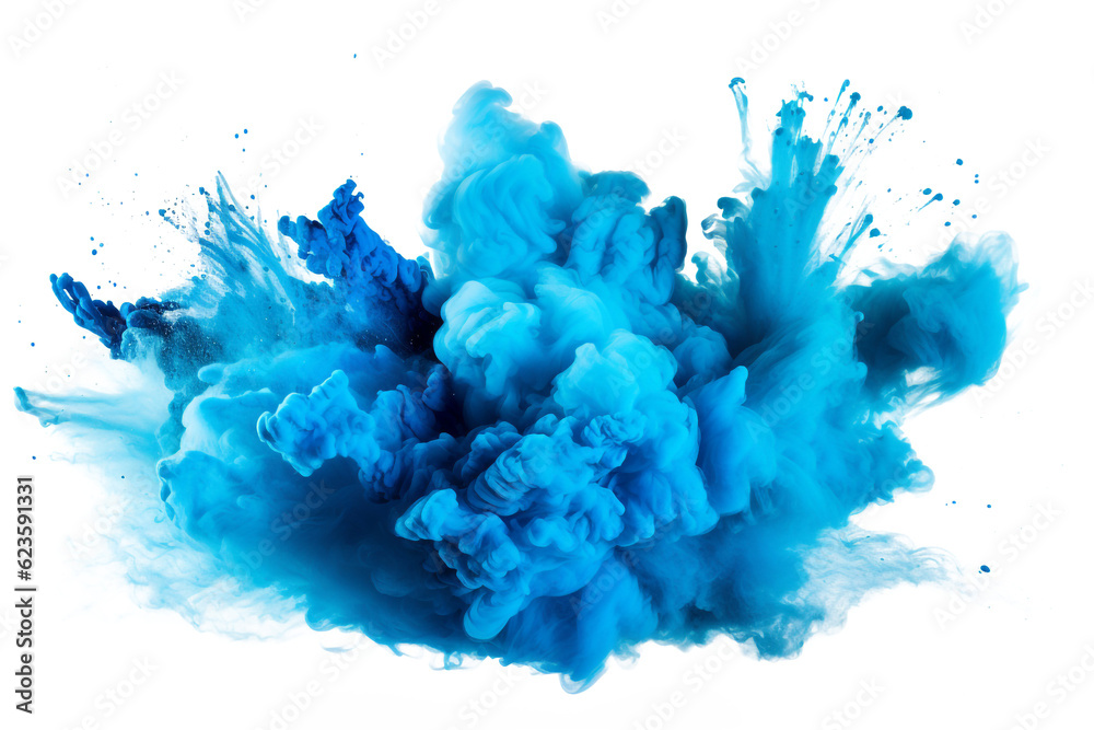 bright blue holi paint color powder festival explosion burst isolated ...