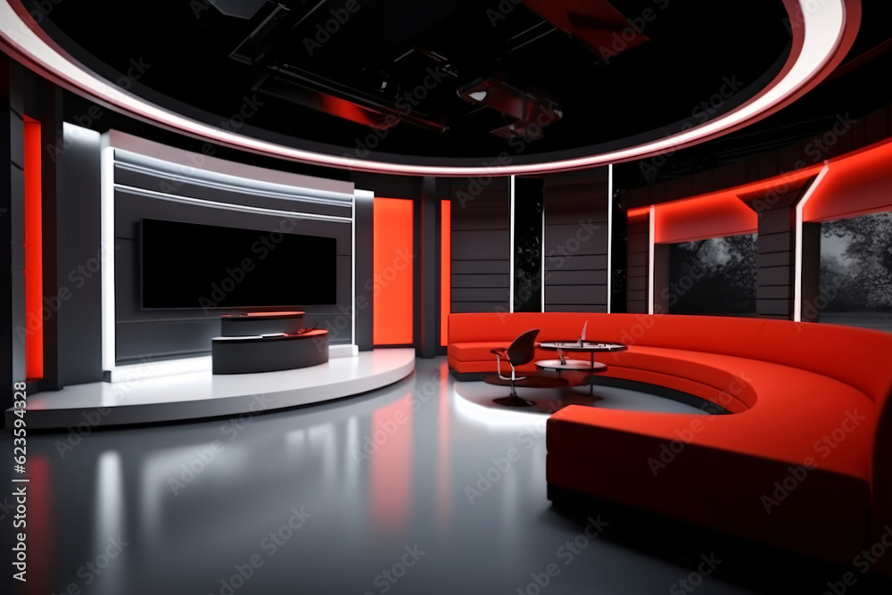 Tv Studio. Red studio. Backdrop for TV shows .TV on wall. News studio ...