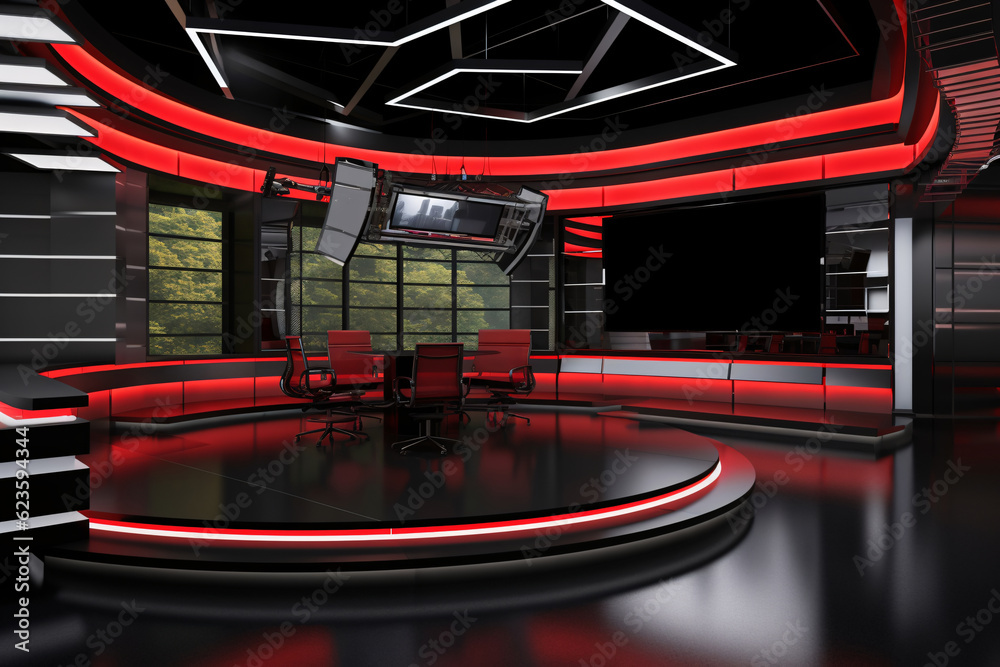Tv Studio. Red studio. Backdrop for TV shows .TV on wall. News studio ...
