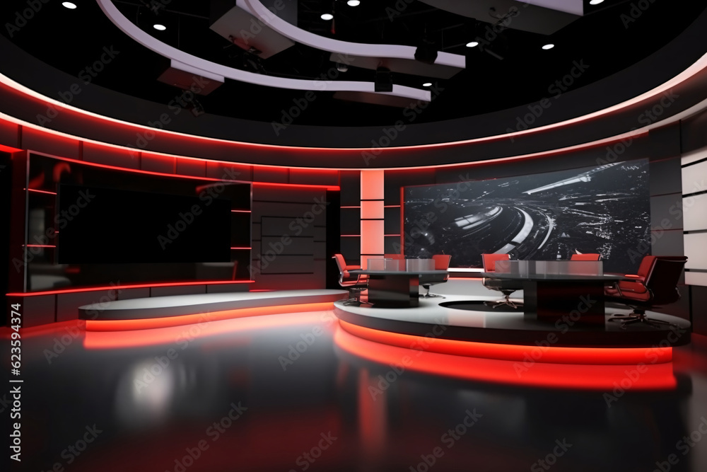 Tv Studio. Red studio. Backdrop for TV shows .TV on wall. News studio ...