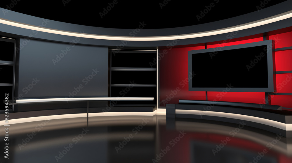 Tv Studio. Red studio. Backdrop for TV shows .TV on wall. News studio ...