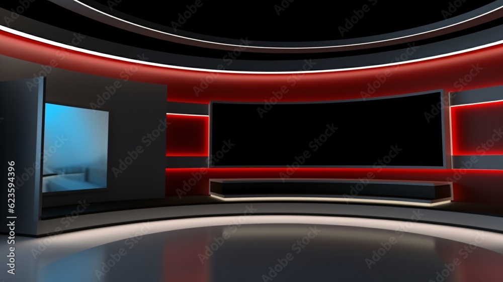 Tv Studio. Red studio. Backdrop for TV shows .TV on wall. News studio ...