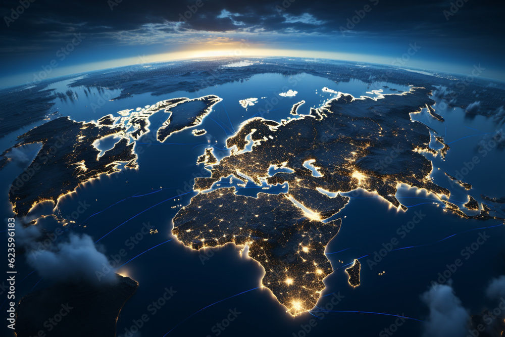 Zooming into a dynamic blue world map with captivating detail ...