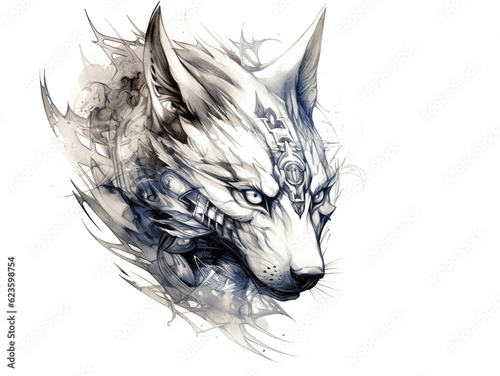 Tattoo, patterns applied to the body. Sketches of drawings, in a ...