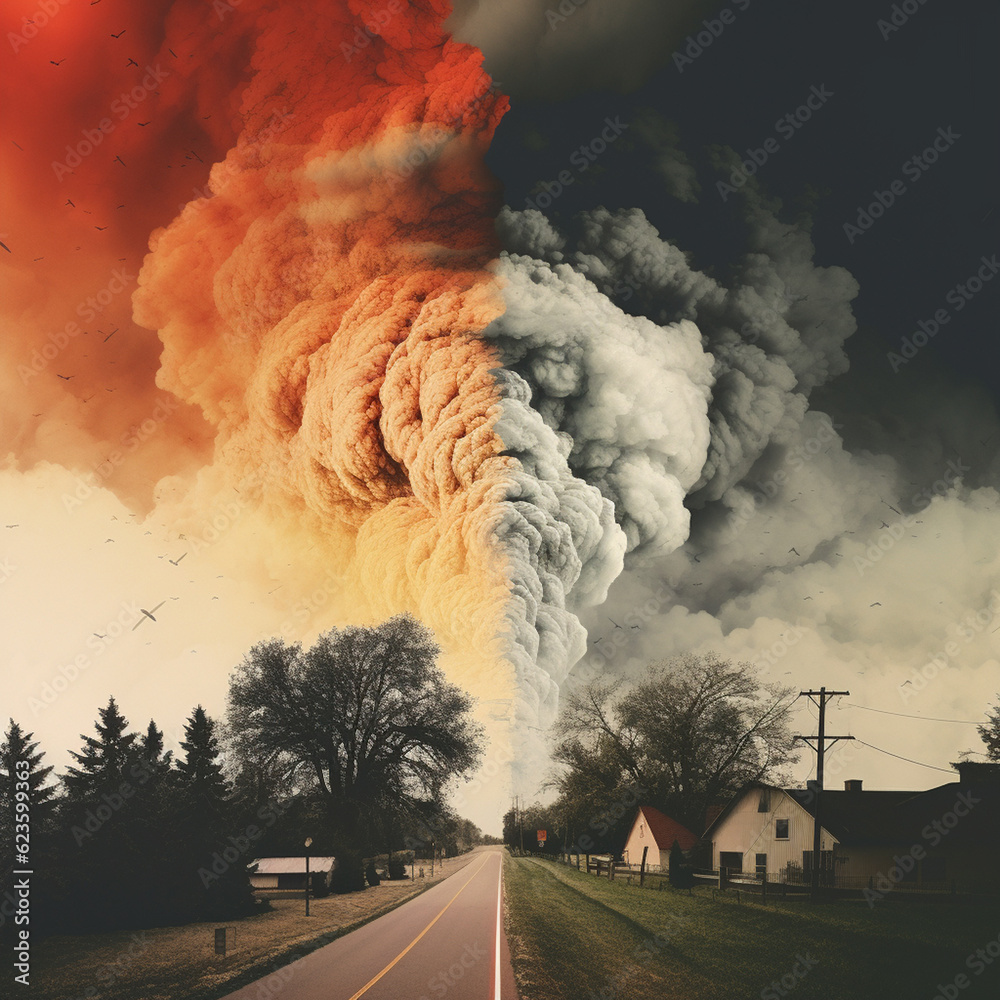 Extreme Weather Phenomenon with Tornado and Fire Hovering over House ...