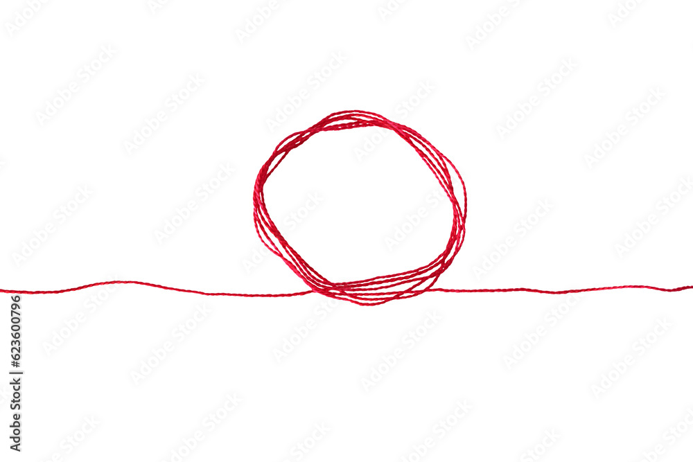 a red silk thread looped in a circle form, extending on both ends ...