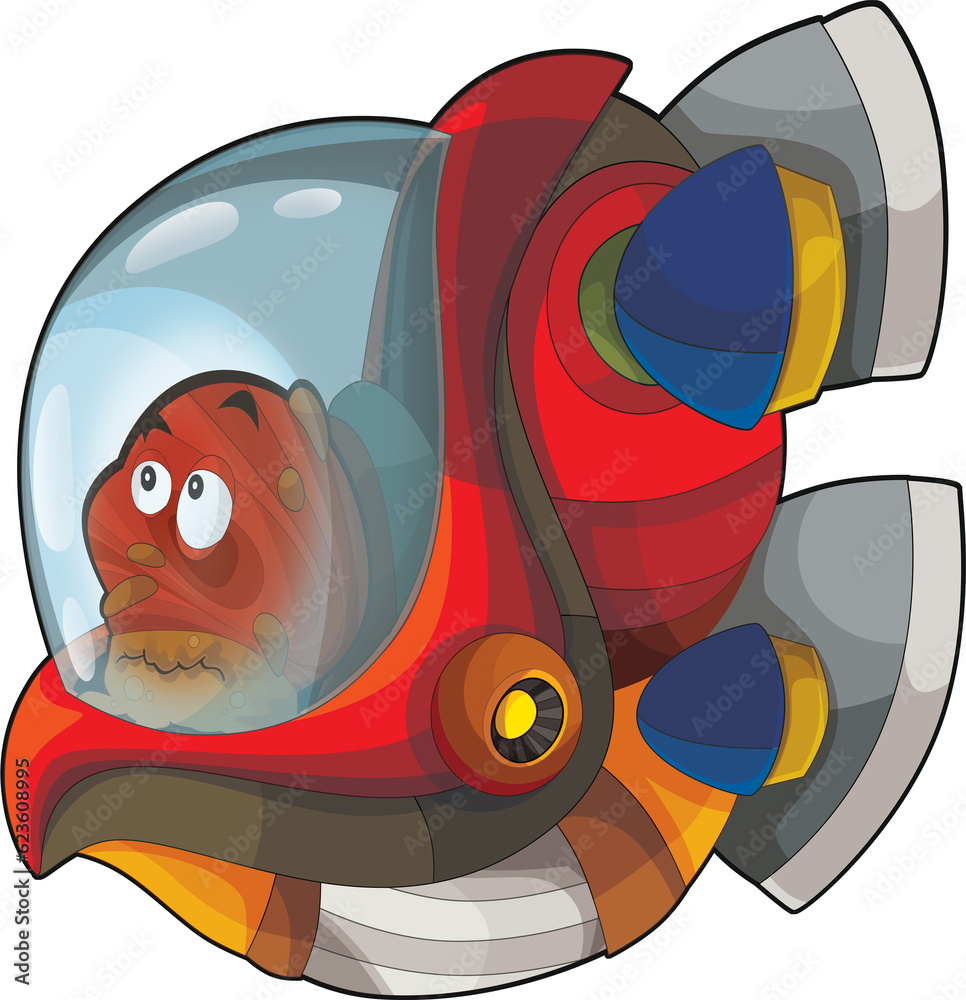 Cartoon alien creature on a ufo space ship or star ship transportation ...