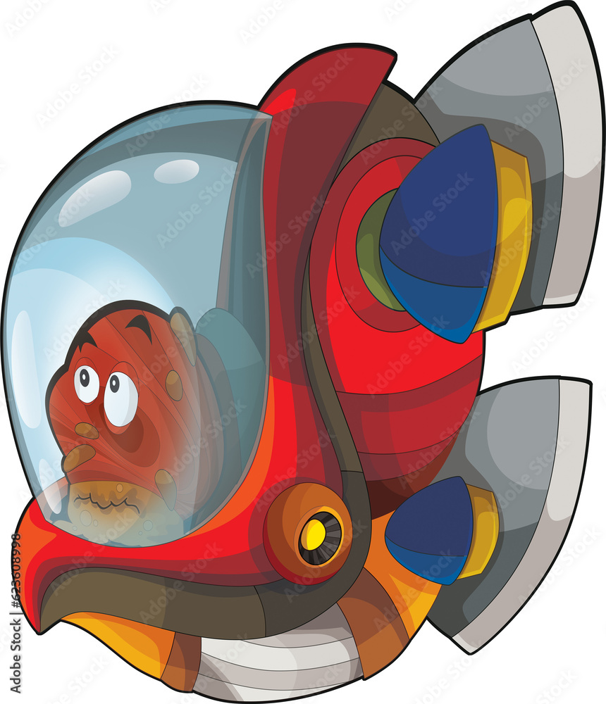 Cartoon alien creature on a ufo space ship or star ship transportation ...