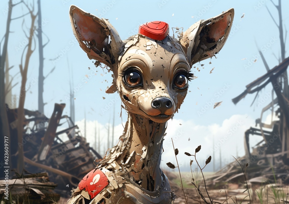 Animitronic baby deer disintegrating (ai generated) Stock Illustration ...