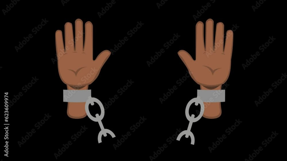 video animation of hands cartoon brown color, breaking chains. On a ...