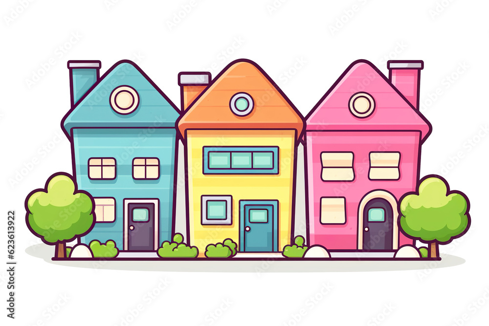 Kawaii beautiful houses, buildings sticker image, in the style of ...