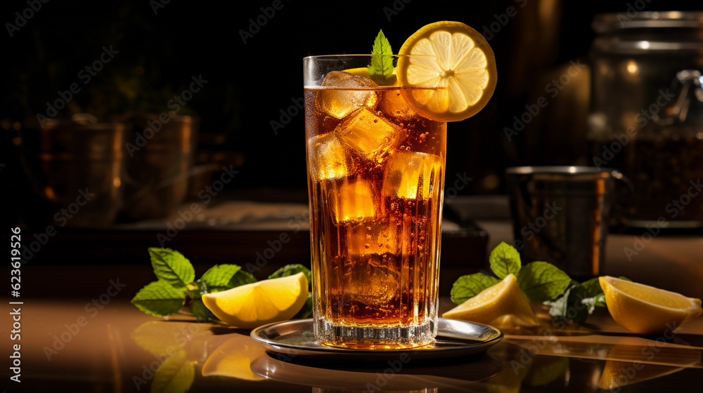 Tasty Long Island Iced Tea with Rum Vodka Gin Tequila Lime Juice Cola ...