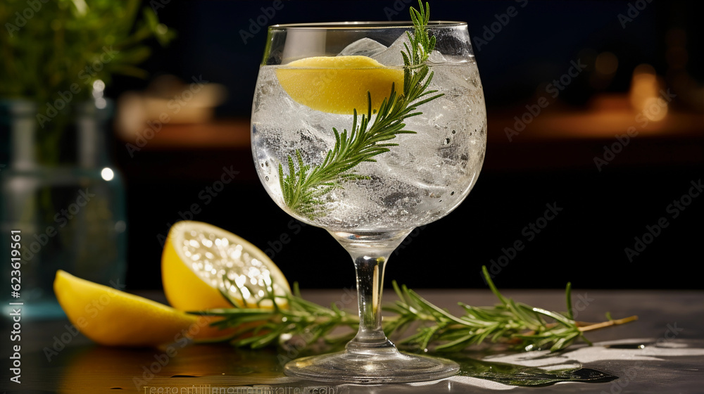 Tasty Gin and Tonic with Gin Tonic Water Lime Ice Cubes served on a ...