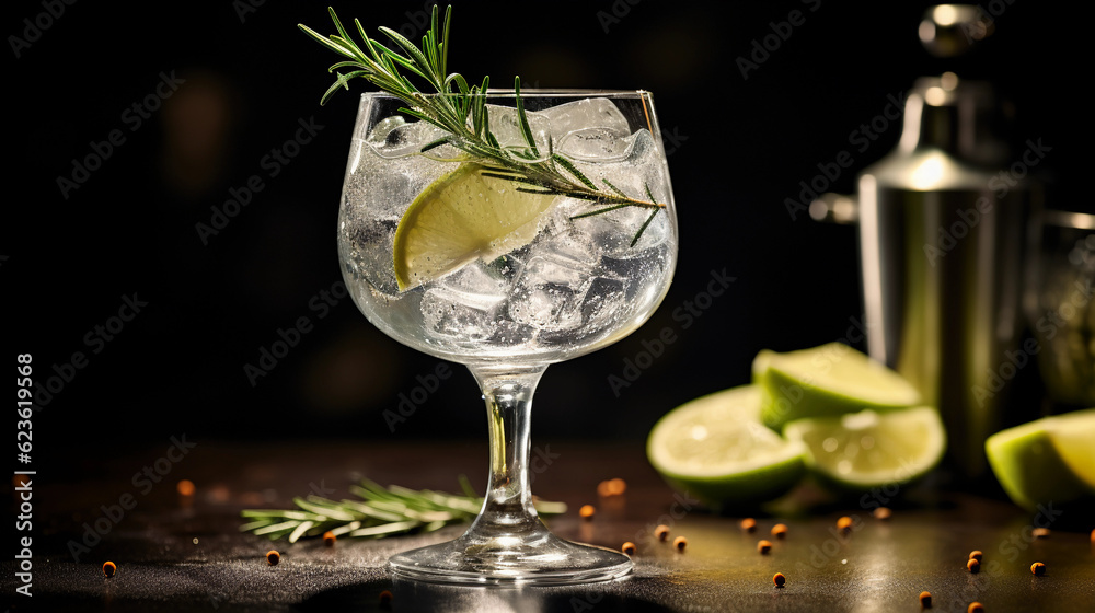 Tasty Gin and Tonic with Gin Tonic Water Lime Ice Cubes served on a ...