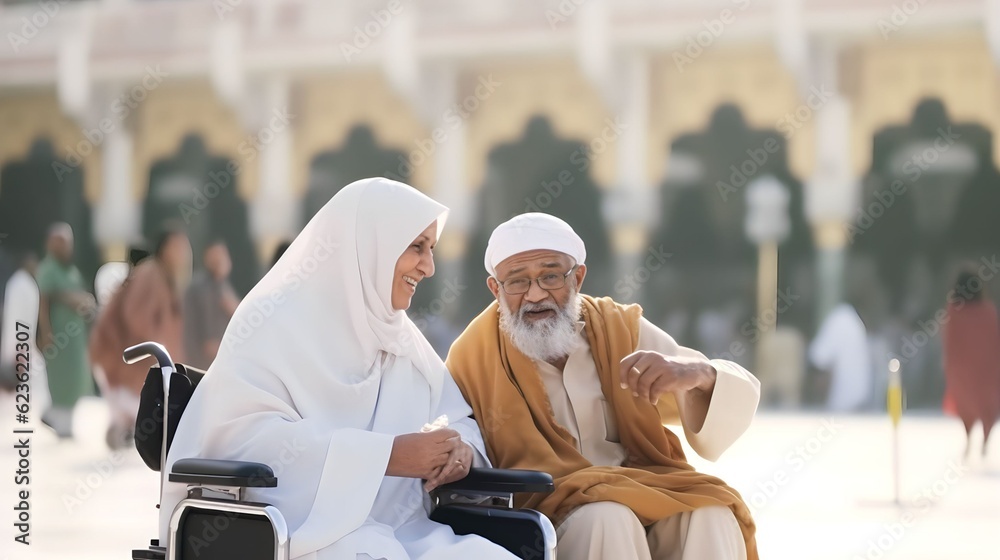 Muslim couples with dissability sitting in wheelchair and holding Quran ...