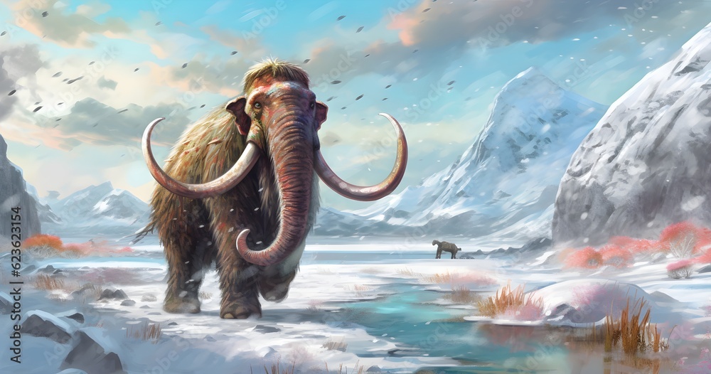 Beautiful mammoth in the ice age painting Stock Illustration | Adobe Stock