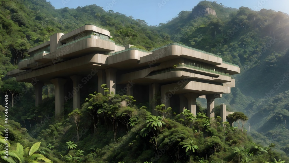 Landscape of an abandoned brutalist mega-structure deep in the ...