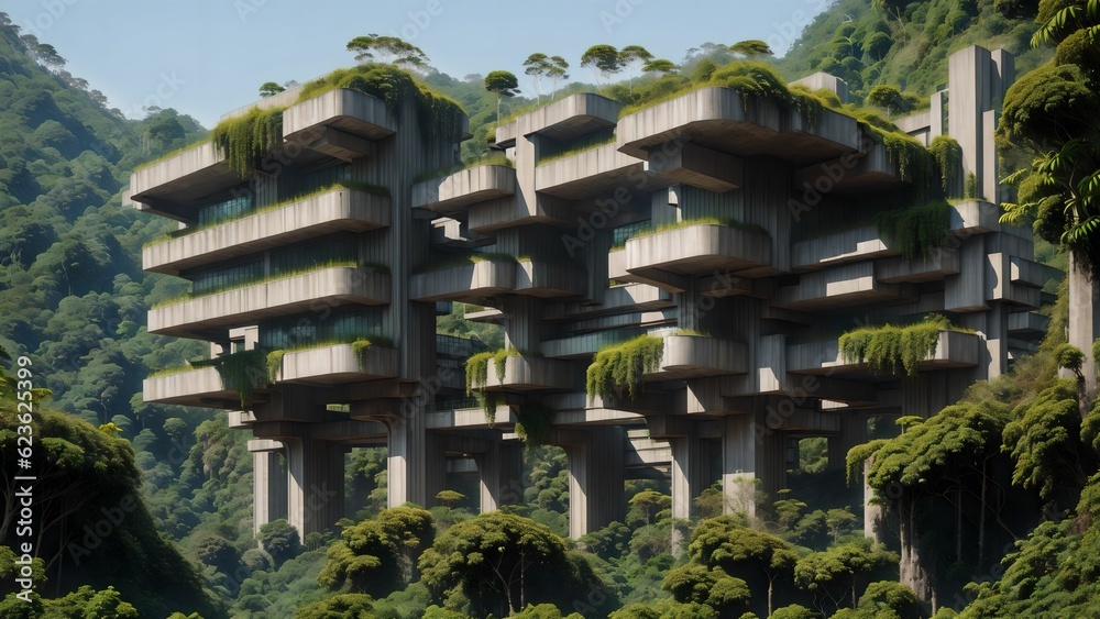 Landscape of an abandoned brutalist mega-structure deep in the ...