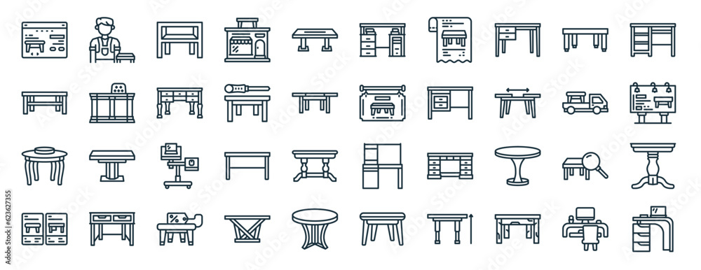 Vetor de set of 40 outline web tables icons such as worker, coffee ...
