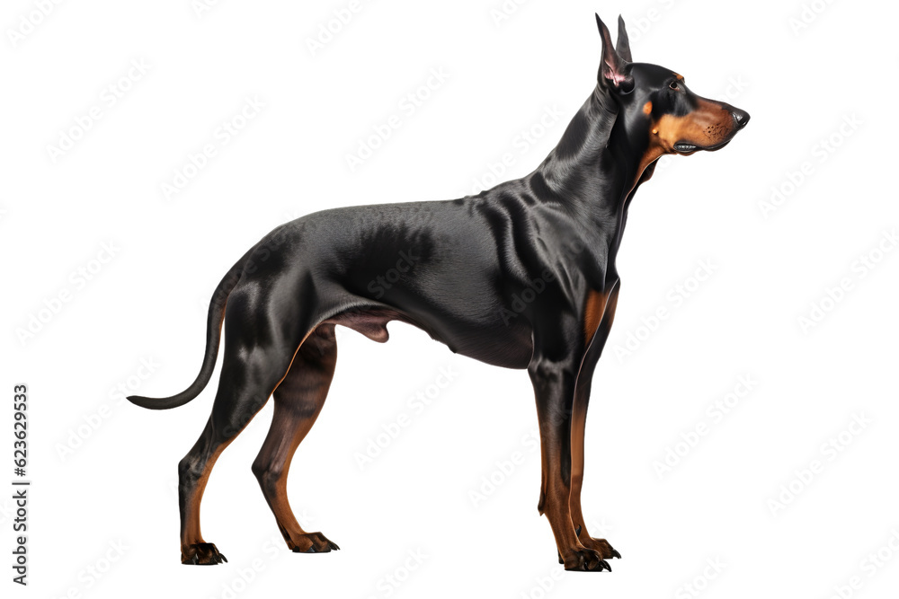 Doberman Pinscher, Dobermann, dog, realistic illustration, side view ...