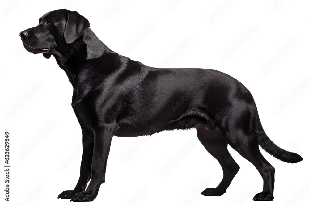 Black lab, labrador retriever, dog, realistic illustration, side view ...