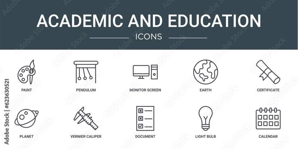 set of 10 outline web academic and education icons such as paint ...