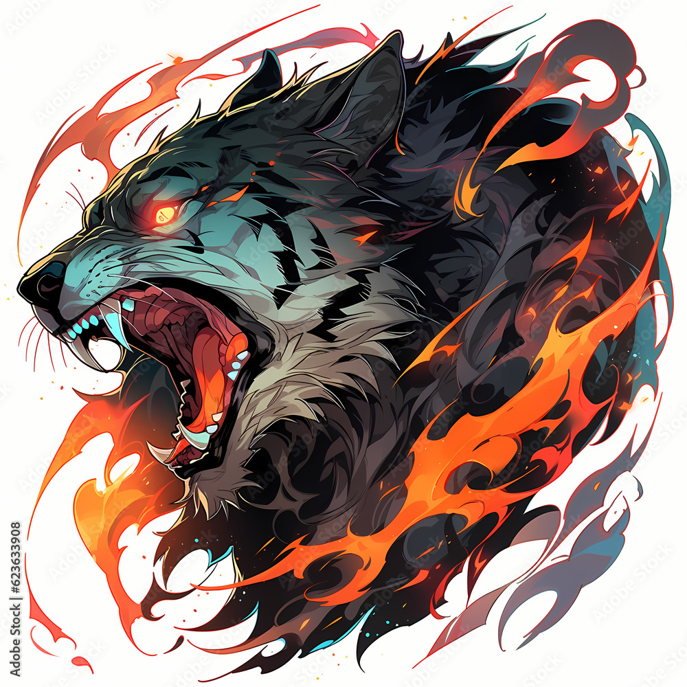 The flames of a raging tiger, in the style of detailed character ...