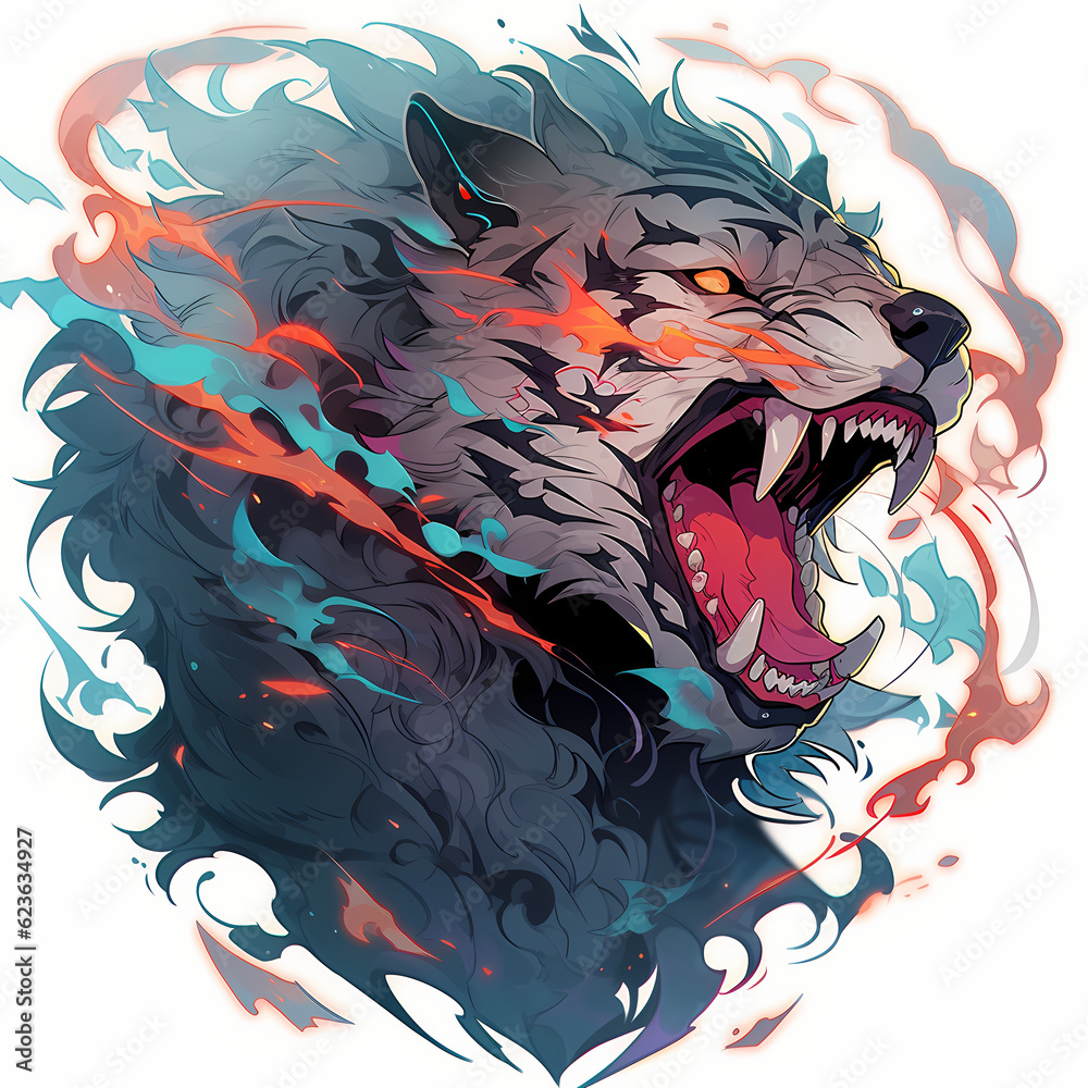 The flames of a raging tiger, in the style of detailed character ...