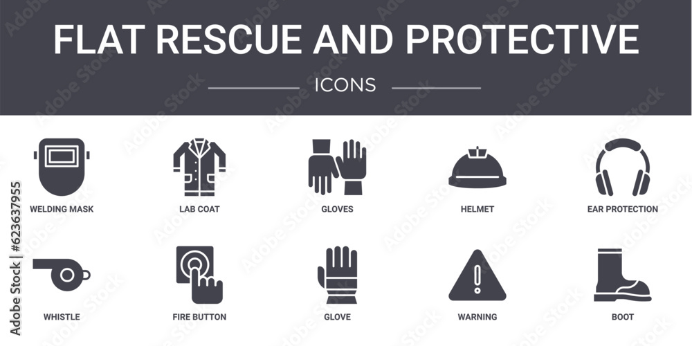 flat rescue and protective concept line icons set. contains icons ...
