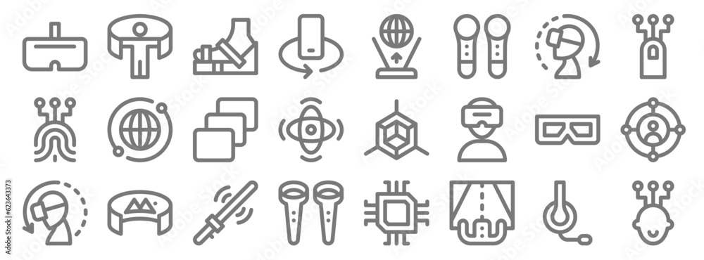 virtual reality line icons. linear set. quality vector line set such as connection, steering ...