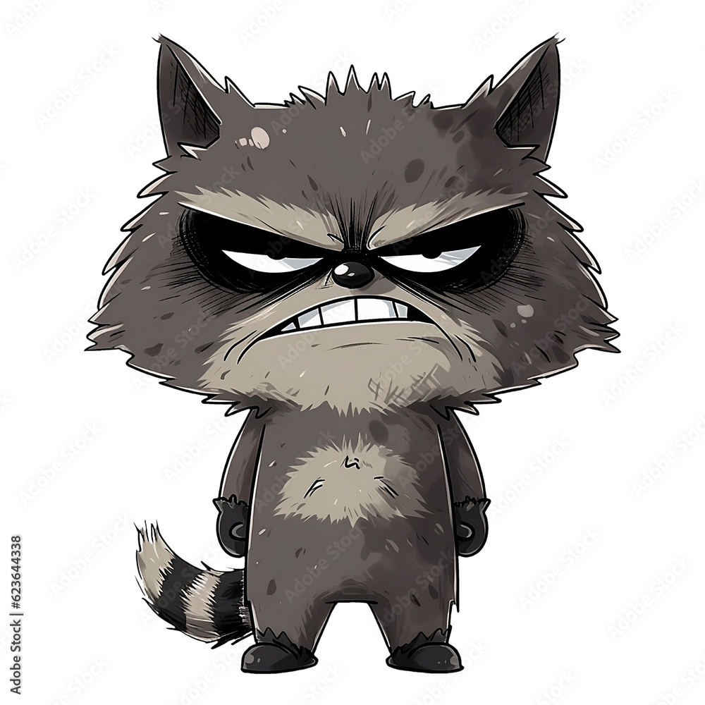 Grumpy grouchy raccoon funny cartoon illustration isolated - Generative ...