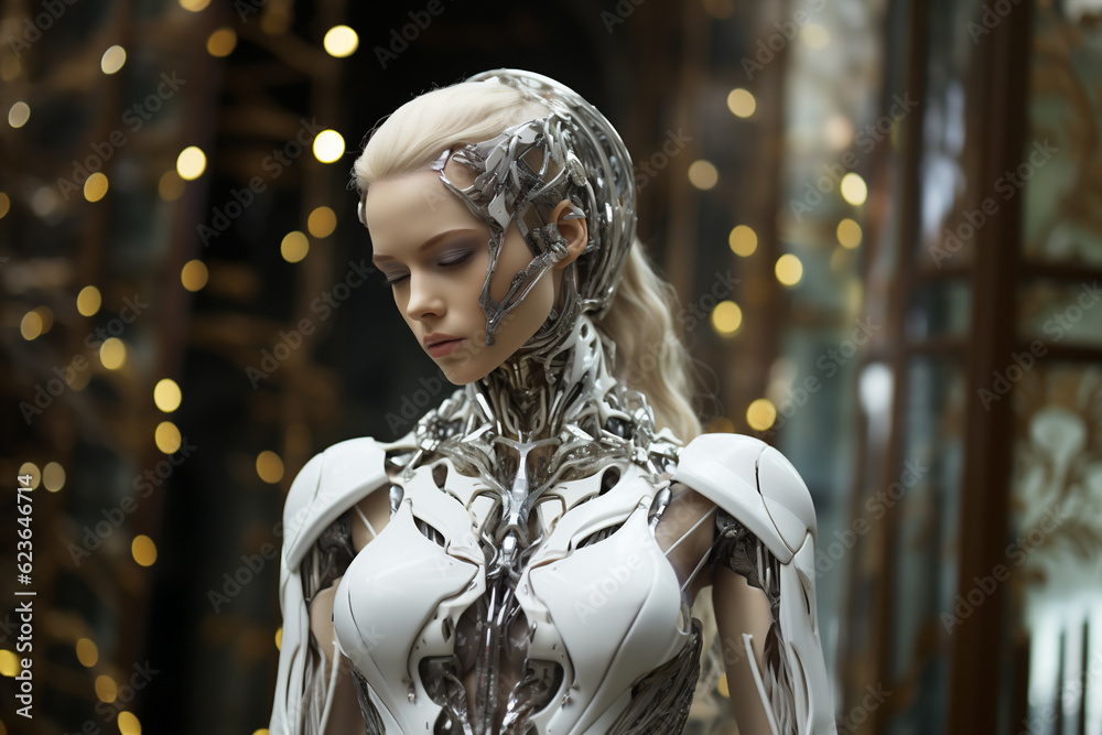 Beautiful model, white marble body and marble grey hear greek statue ...