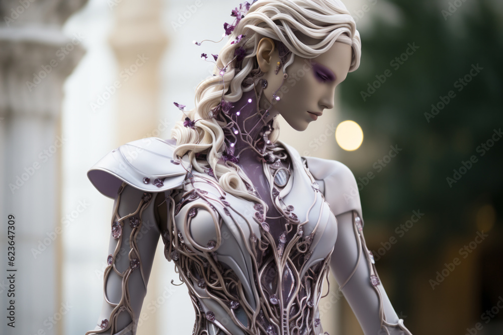 Beautiful model, white marble body and marble grey hear greek statue ...