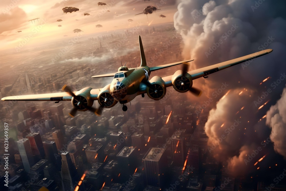 war planes shot each other and exploded in the sky in the world war II ...