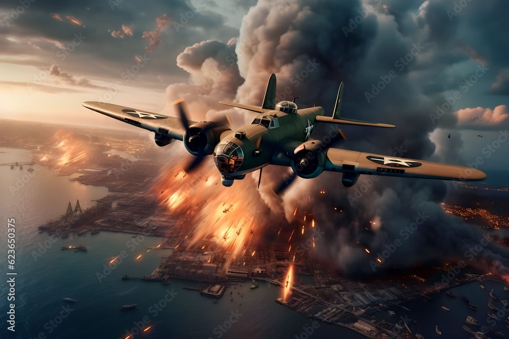 war planes shot each other and exploded in the sky in the world war II ...