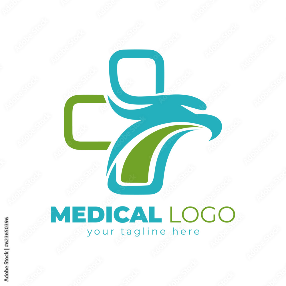 cross medical logo with wings eagle, Medicine and health care concept ...