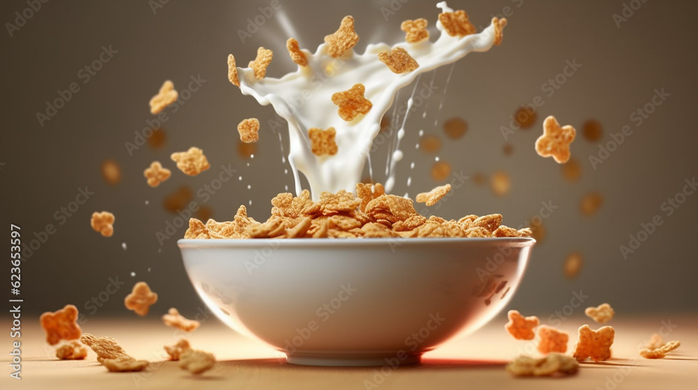Generative AI image of a bowl overflowing with golden cornflakes ...