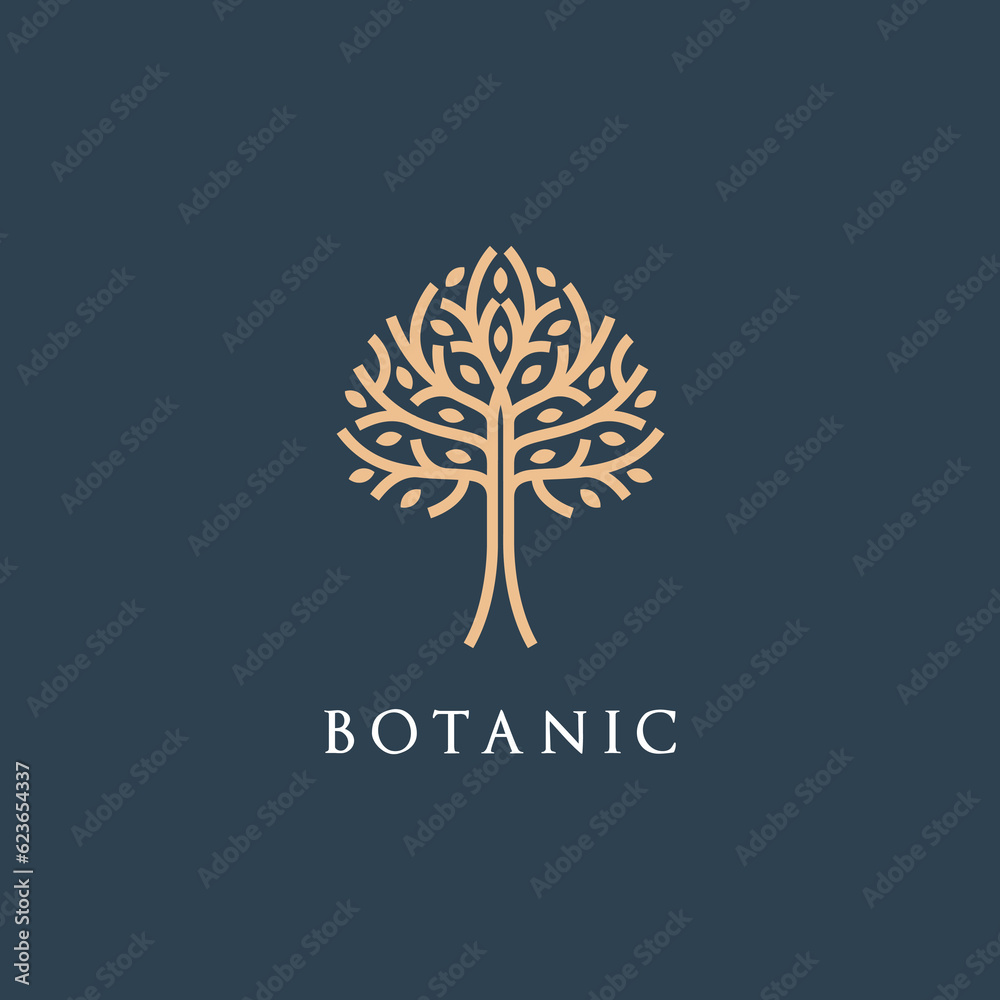 Vector illustration growth elegant botanic Tree with leaves identity ...