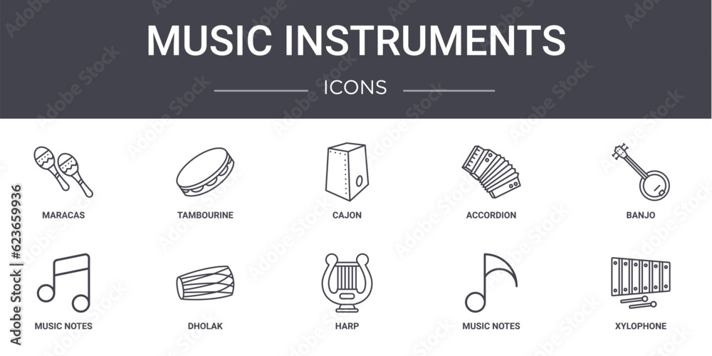 music instruments concept line icons set. contains icons usable for web ...