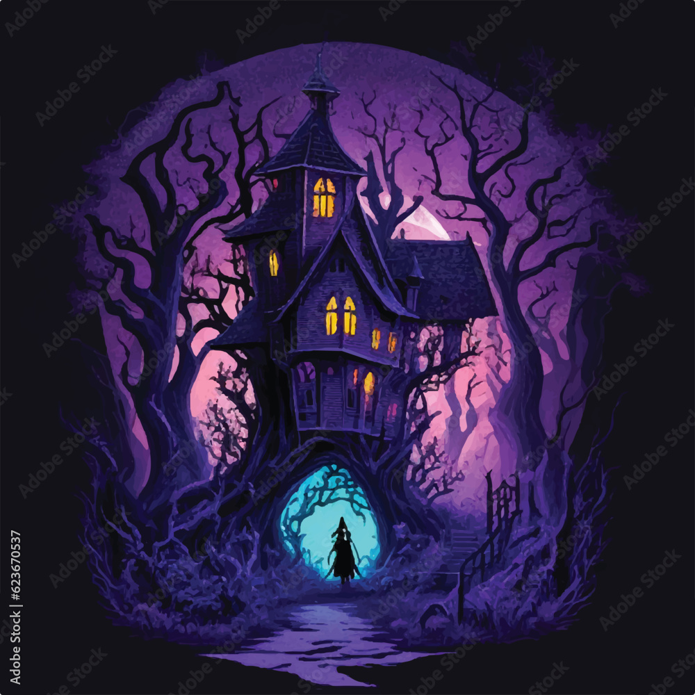 Colorful creepy horror design haunted house t-shirt art design in ...