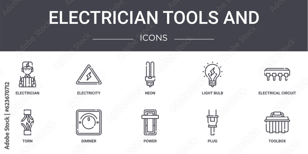 electrician tools and concept line icons set. contains icons usable for ...