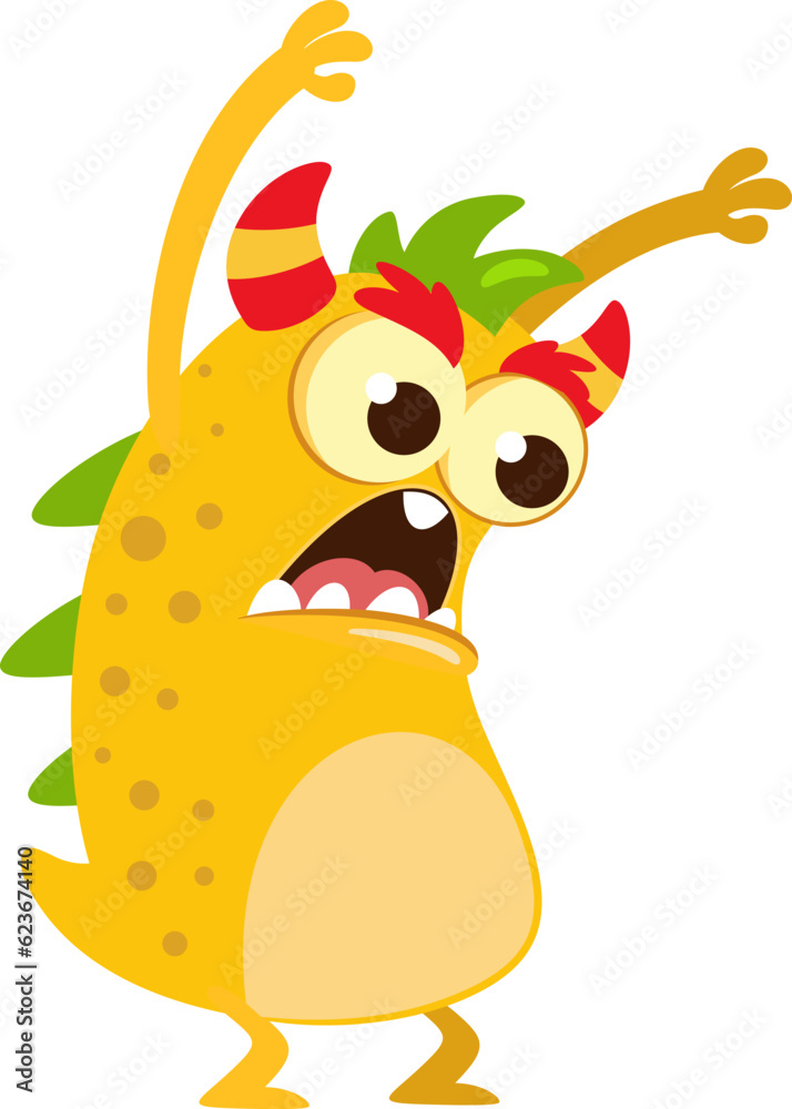Cute Scary Monster Cartoon Character Holding His Arms Up. Vector ...